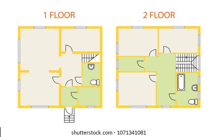 Two Floors Plan Architectural Vector Illustration Stock Vector (Royalty Free) 1075747778 ...