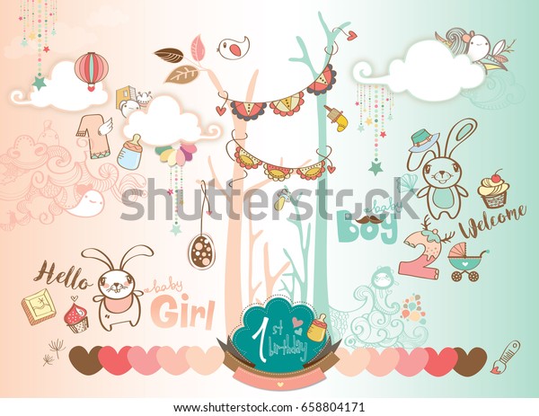 1st Birthday Celebration Background Design Baby Stock Vector (Royalty ...