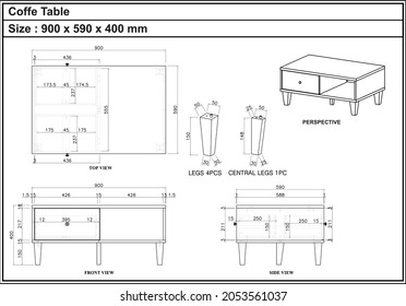 2 Dimension Drawing Coffe Table Furniture Stock Vector (Royalty Free ...