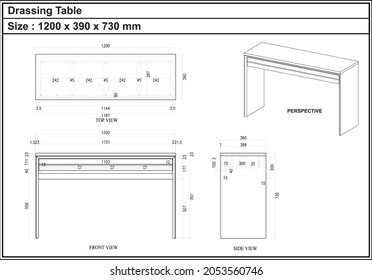 2 Dimension Drawing Drassing Table Furniture Stock Vector (Royalty Free ...