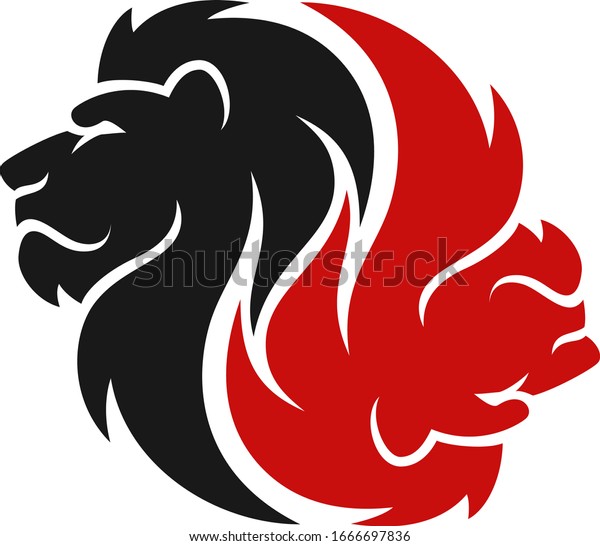 2 Heads Lions Yin Yang Style Stock Vector (Royalty Free) 1666697836 ...