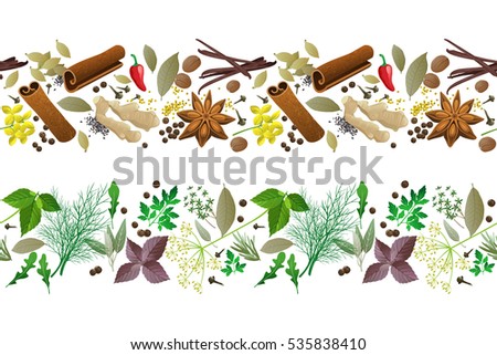 2 Herbs Spices Seamless Borders On Stock Vector (Royalty Free ...
