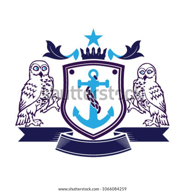 2 Owls Anchor Crest Emblem Family Stock Vector (Royalty Free) 1066084259
