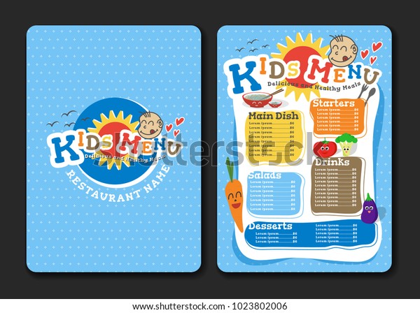 2 pages Kids menu design with vegetable for restaurant. Vector illustration