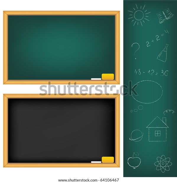 2 School Boards And Drawings Drawn by Chalk, Isolated On White ...