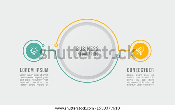2 steps infographic circles shapes chart. green, yellow, grey color ...