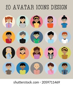 20 Avatar Icon Set Design Colorful Stock Vector (Royalty Free ...