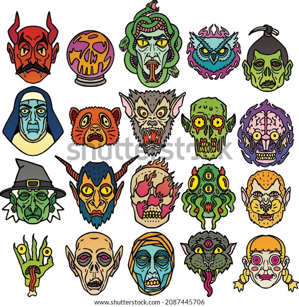 20 Creepy Monster Face On White: เวกเตอร์สต็อก (ปลอดค่าลิขสิทธิ์ ...