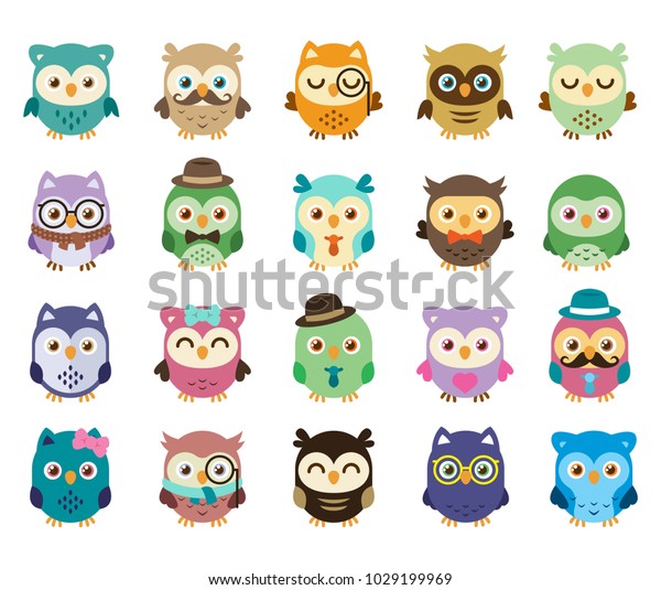 20 Cute Sweet Owls Simple Edit Stock Vector (Royalty Free) 1029199969