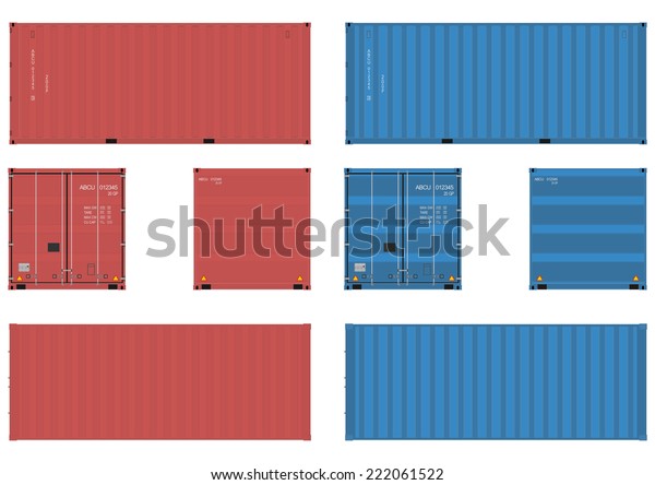 20 feet shipping container in four views. Vector without gradients on ...