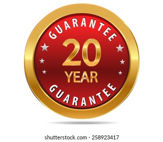 20 Year Guarantee Golden Red Button: vector de stock (libre de regalías ...