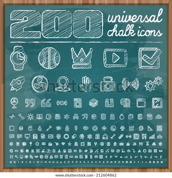 200 Universal Icons Chalk Doodle Style 스톡 벡터(로열티 프리) 212604862 ...