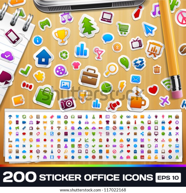 200 Universal Sticker Icons Stock Vector (Royalty Free) 117022168 ...
