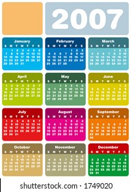 2007 Colorful Calendar: vector de stock (libre de regalías) 1749020 ...