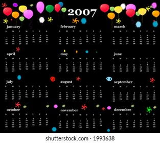 2007 Year Calender Vector Illustration Balloons: เวกเตอร์สต็อก (ปลอดค่า ...