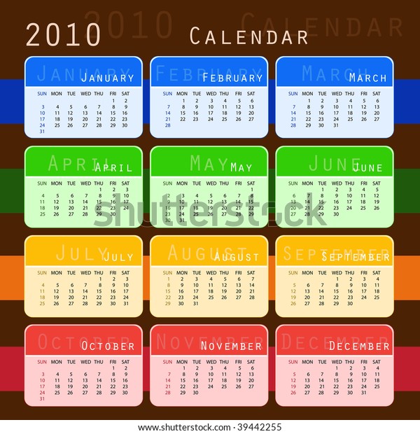 2010 Colorful Calendar Stock Vector (Royalty Free) 39442255 | Shutterstock