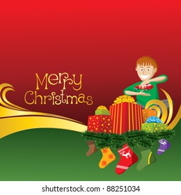 2012 Vector Christmas Card Boy Gifts Stock Vector (Royalty Free ...
