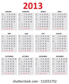 2013 Simple Calendar Monday First Day Stock Vector (Royalty Free ...