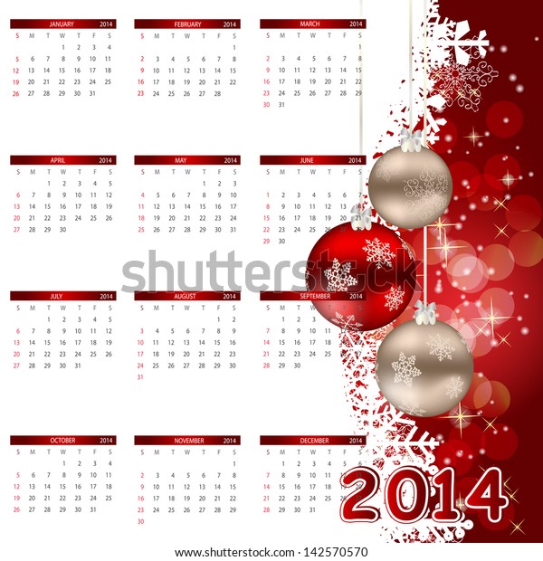 2014 New Year Calendar Vector Illustration: เวกเตอร์สต็อก (ปลอดค่า ...