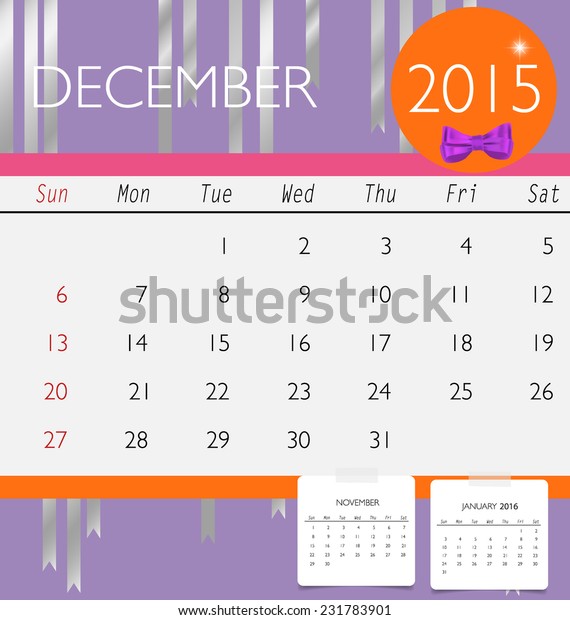 2015 Calendar Monthly Calendar Template December Stock Vector (Royalty ...