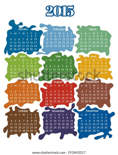 2015 Year Calendar Week Starts On Stock Vector (Royalty Free) 193842017 ...
