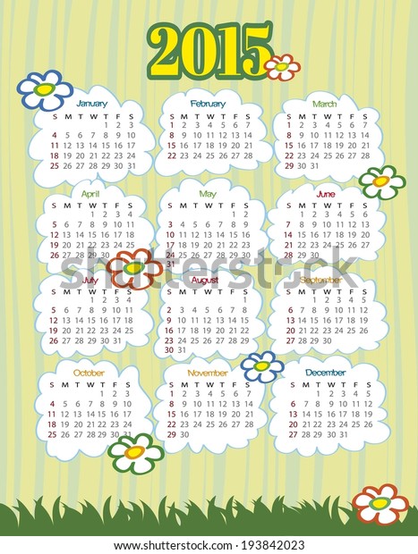2015 Year Calendar Week Starts On: стоковая векторная графика (без ...