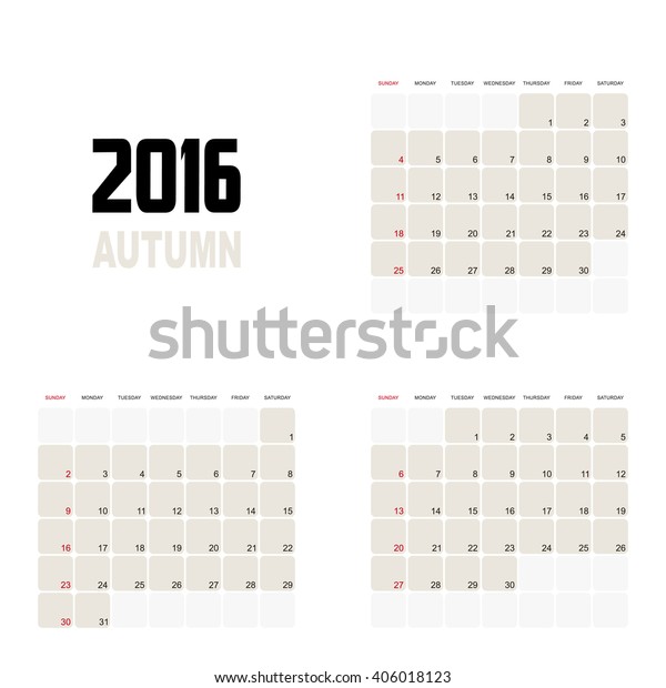 2016 Autumn Calendar Planner Design: vector de stock (libre de regalías ...