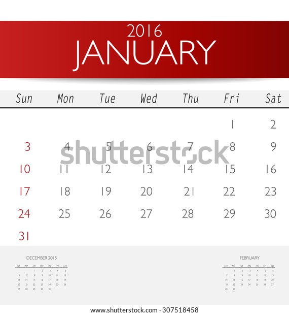 2016 Calendar Monthly Calendar Template January: เวกเตอร์สต็อก (ปลอดค่า ...