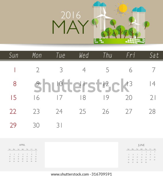 2016 Calendar Monthly Calendar Template May Stock Vector (Royalty Free ...