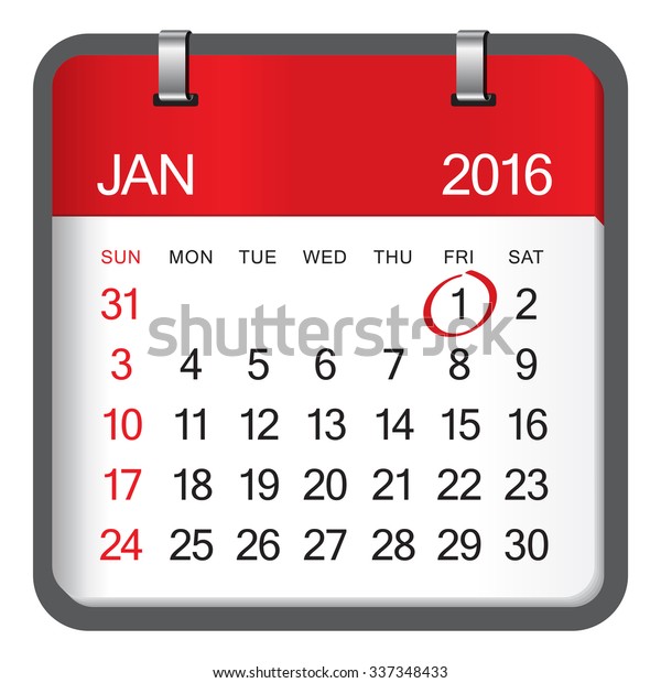 2016 January Calendar On White Background Stock Vector (Royalty Free ...