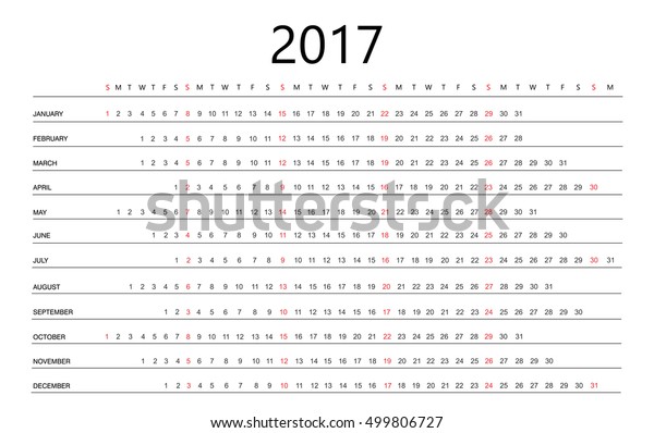2017 Calendar Design Week Starts Sunday Stock Vector (Royalty Free ...