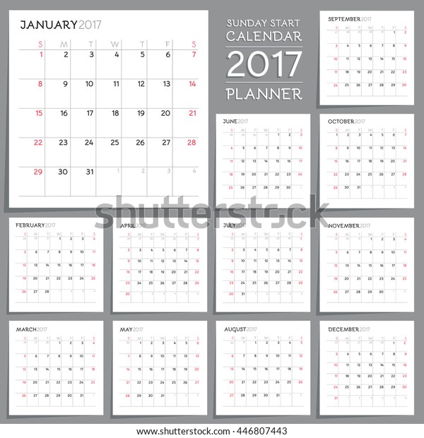2017 Calendar Planner Design Week Starts 库存矢量图（免版税）446807443