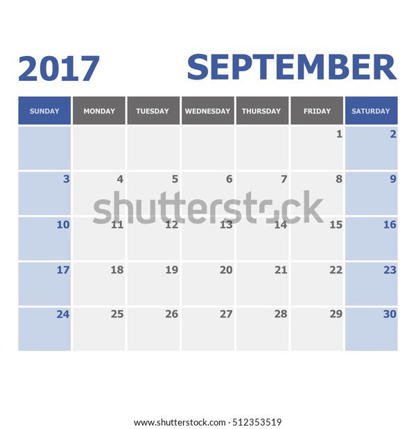 「2017 September Calendar Week Starts On」のベクター画像素材（ロイヤリティフリー） 512353519