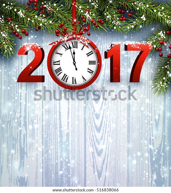 2017 Year Wooden Background Clock Fir Stock Vector (Royalty Free ...