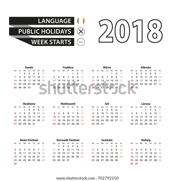 2018 Calendar Irish Language Week Starts: Stock-Vektorgrafik ...