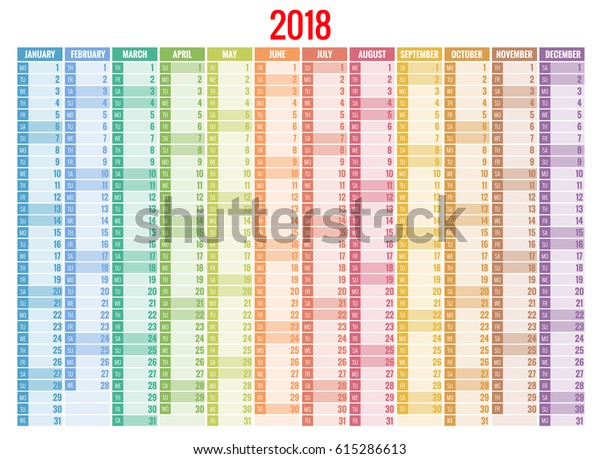 2018 Calendar Print Template Week Starts Stock Vector (Royalty Free ...