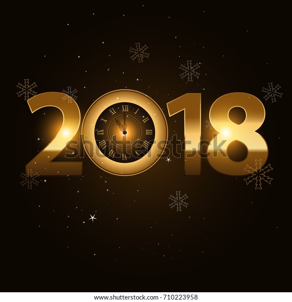 2018 New Year Golden Letters Clock เวกเตอร์สต็อก (ปลอดค่าลิขสิทธิ์ ...
