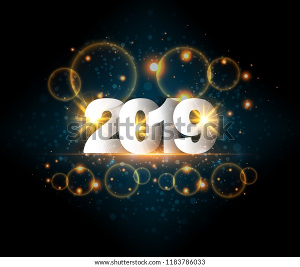 2019 Happy New Year greeting card. Vector design template.