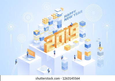 2019 Number Blocks Place Text Year: vetor stock (livre de direitos ...