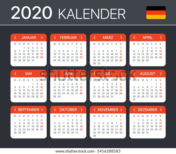 2020 Calendar German Version Vector Template Stock Vector (Royalty Free ...