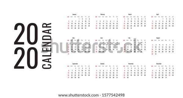 2020 Calendar Grid Template Black Numbers Stock Vector (Royalty Free ...