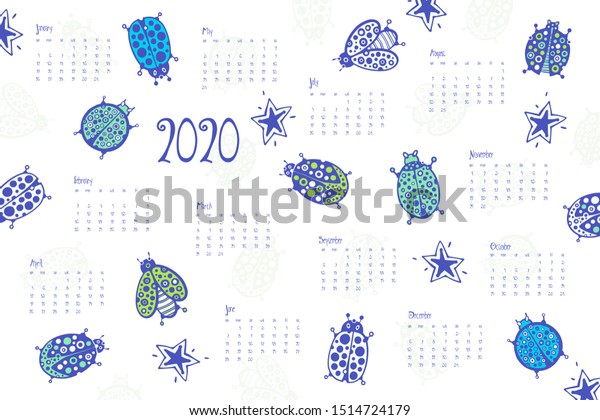 2020 Calendar Ladybugs 2020 Stock Vector (Royalty Free) 1514724179 ...