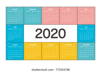 2020 Calendar Planner Design Stock Vector (Royalty Free) 772353748 ...
