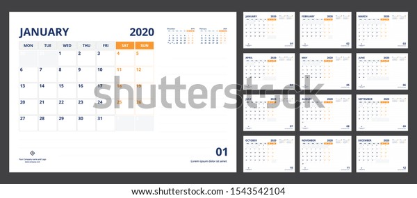 2020 Calendar Planner Set Template Corporate Stock Vector (Royalty Free ...