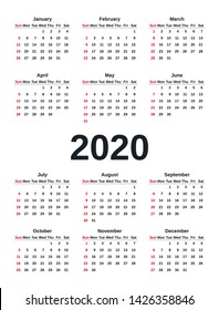 2020 Calendar Simple Style Vector Stationery Stock Vector (Royalty Free ...