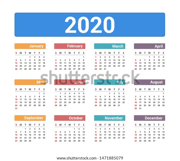 2020 Calendar Week Starts On Sunday : image vectorielle de stock (libre ...