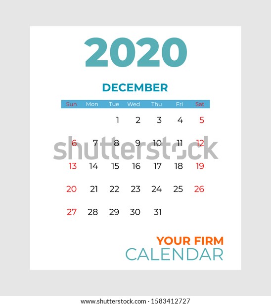 2020 December Calendar Vector Template Abstract Stock Vector (Royalty ...
