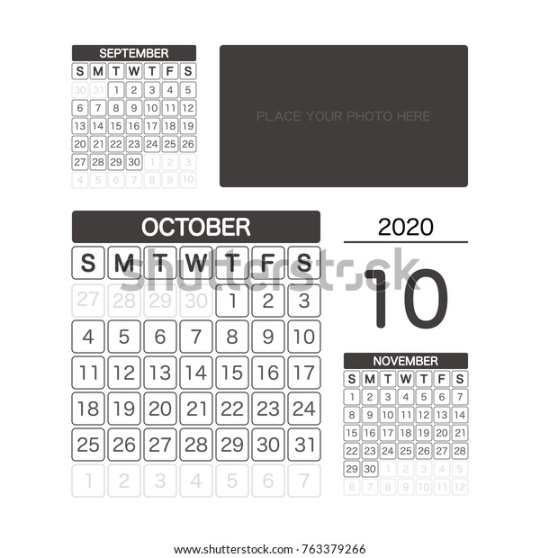 2020 October Calendar Planner Design Stock Vector (Royalty Free) 763379266