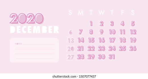 2020 Simple Calendar Vector Illustration Year Stock Vector (Royalty ...