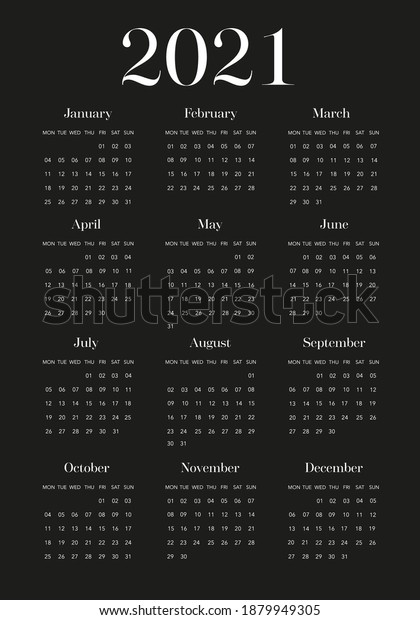 2021 Black Calendar Template Vector Stock Vector (Royalty Free ...